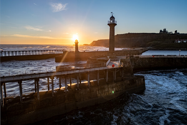 Whitby Lighthouses Picture Framed Wall Art in Colour by Apollo Aerial ...